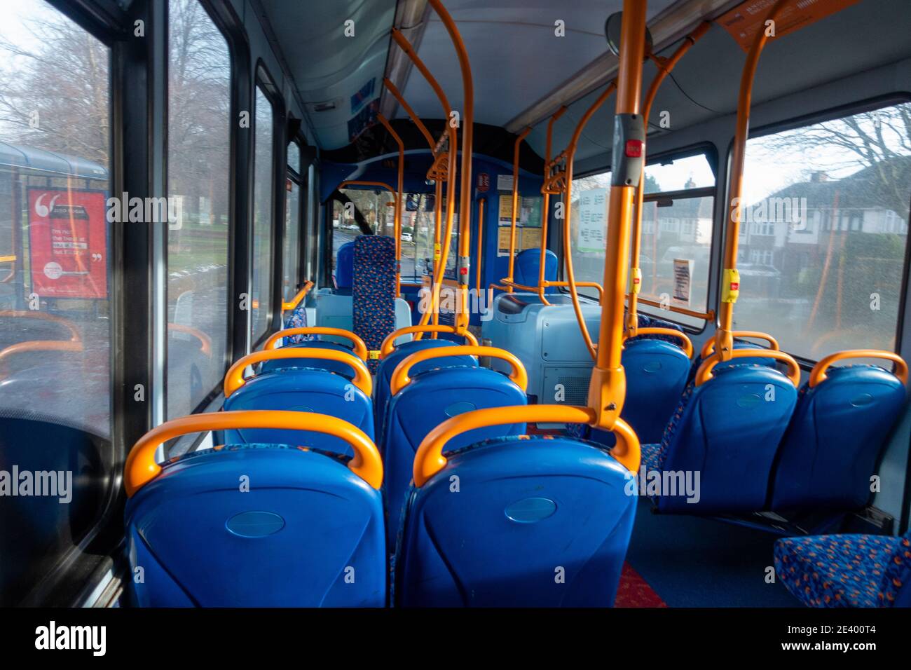 daylight interior of a bus and seating from the rear Stock Photo - Alamy