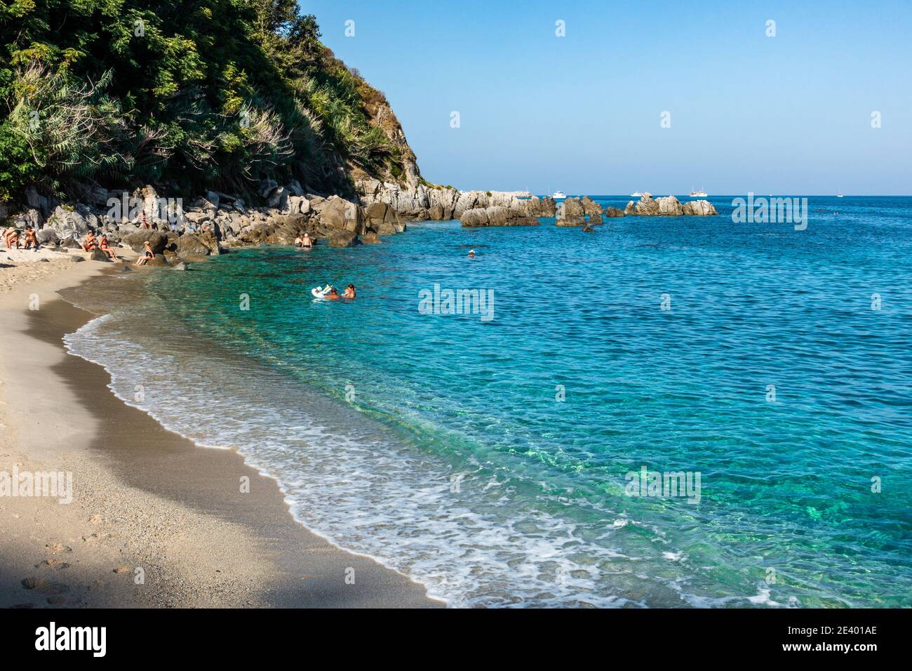 Clear azure waters at Michelino beach, Parghelia, Calabria, Italy Stock ...