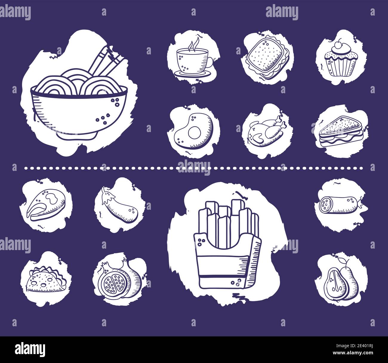 Food hand draw and block style symbol set design of eat restaurant and ...