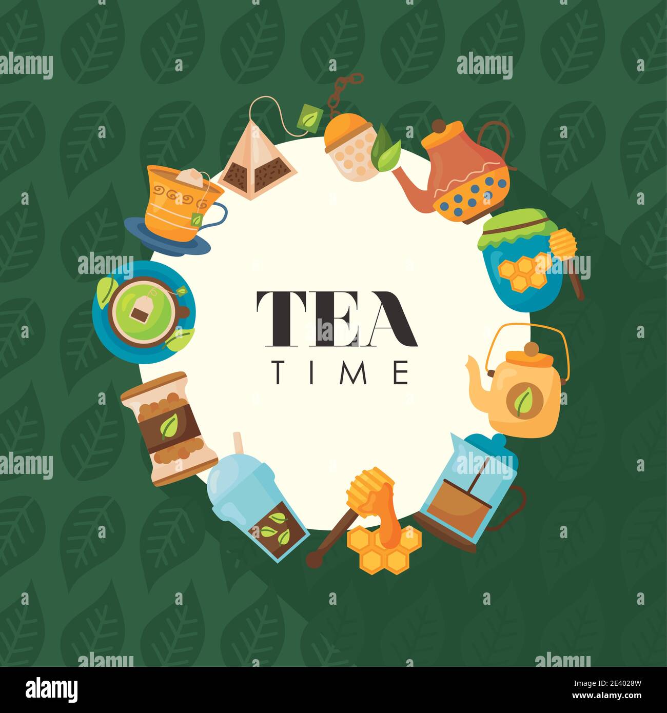 Tea time icon set design, Drink breakfast and beverage theme Vector ...