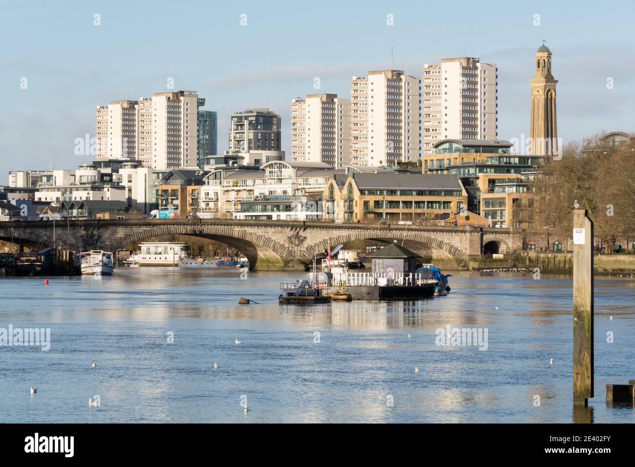 Kew Bridge and the River Thames with Brentford Towers Estate in the ...