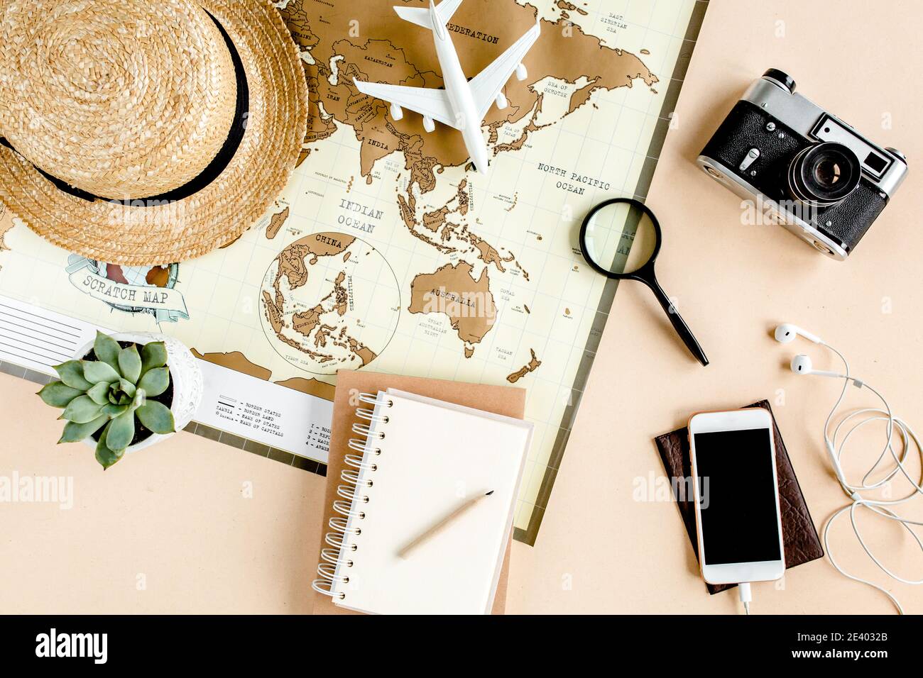 Planning vacation, travel plan, trip vacation using world map along ...