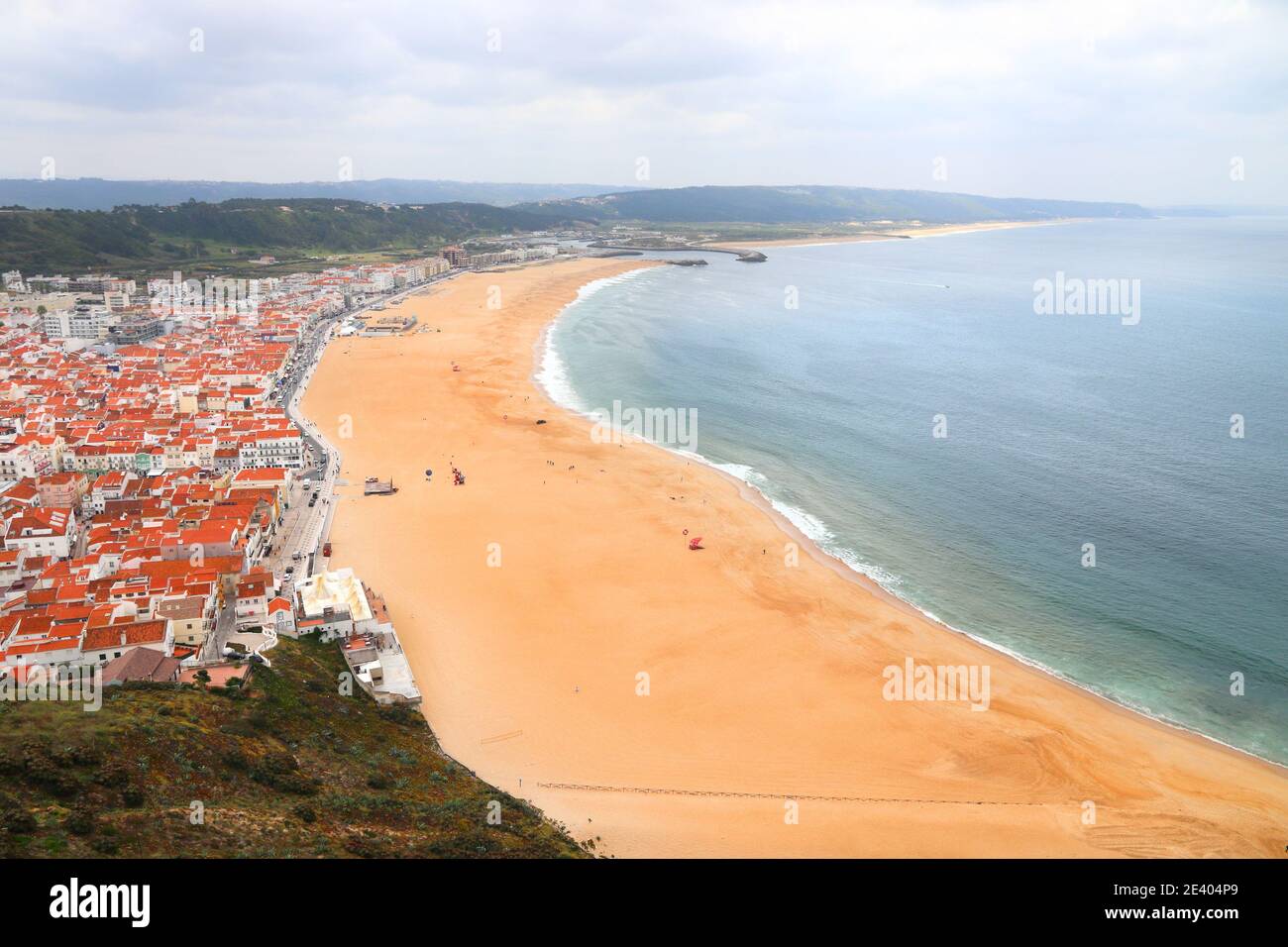 Nazare beach in Portugal. Nazare town and beach Stock Photo - Alamy
