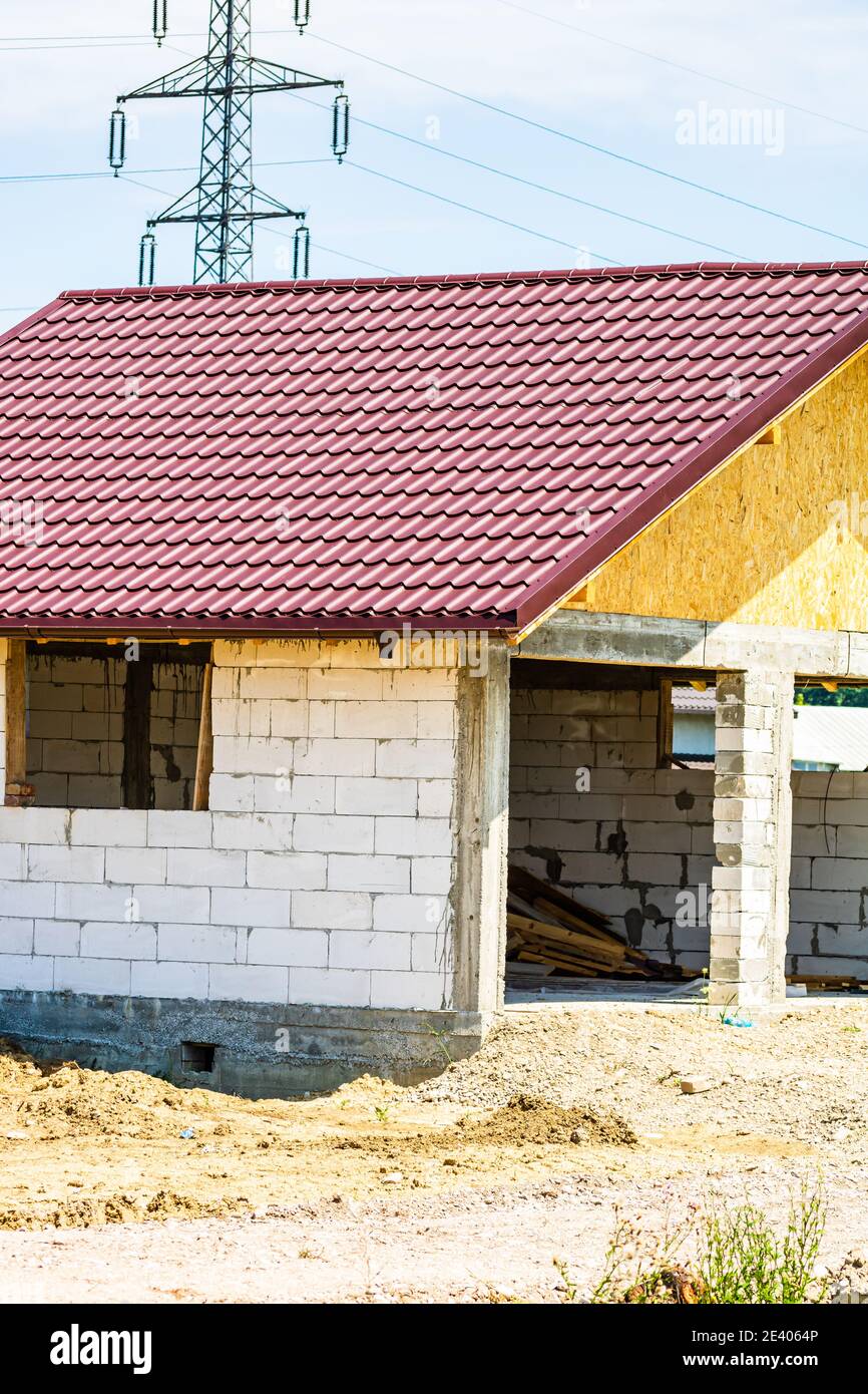 New construction, unfinished small house in a rural area Stock Photo ...