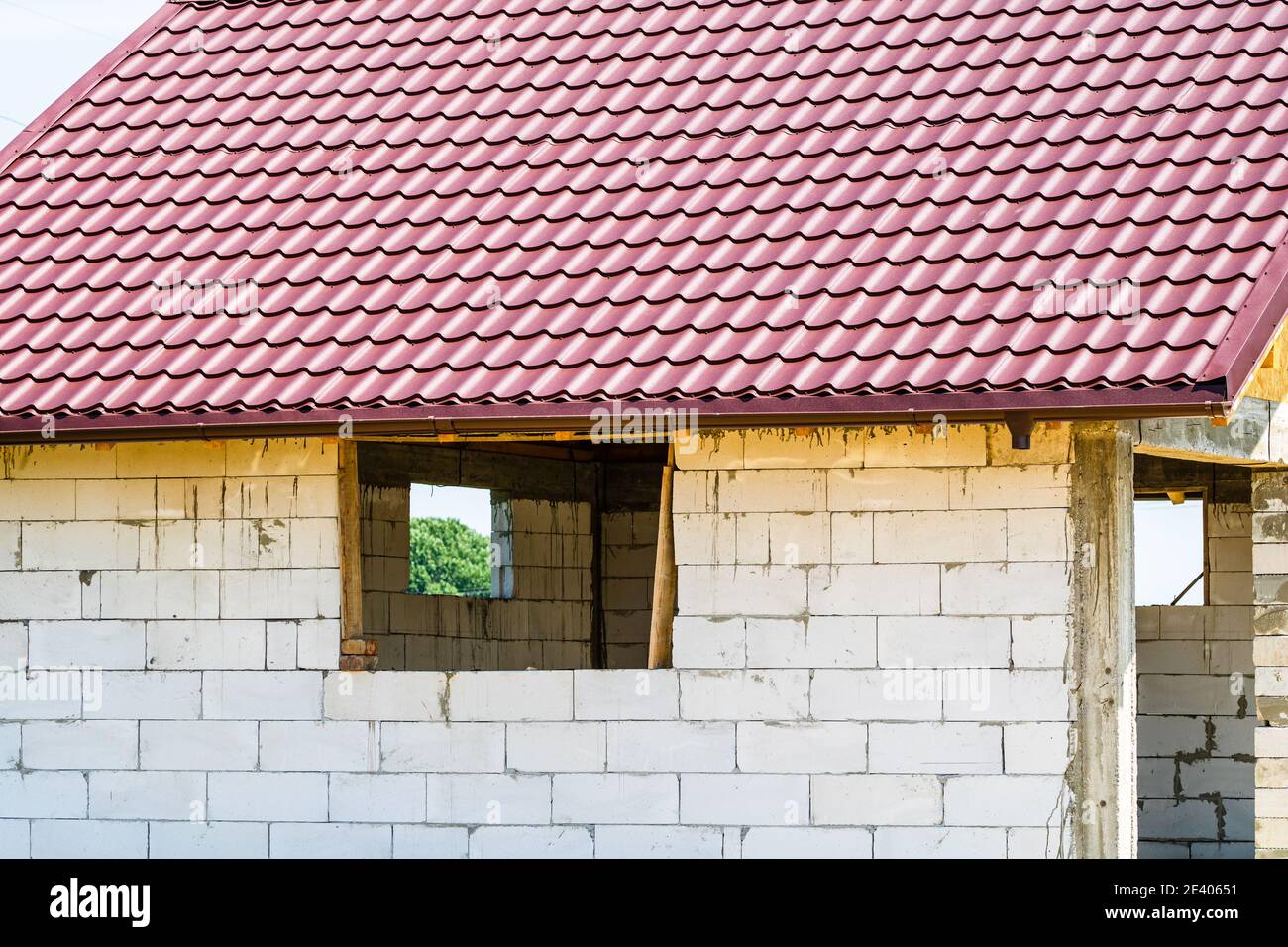 New construction, unfinished small house in a rural area Stock Photo ...