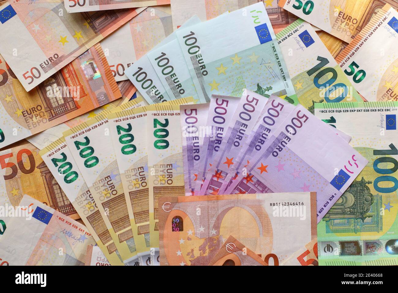 Euro currency banknotes background. European paper money texture with ...