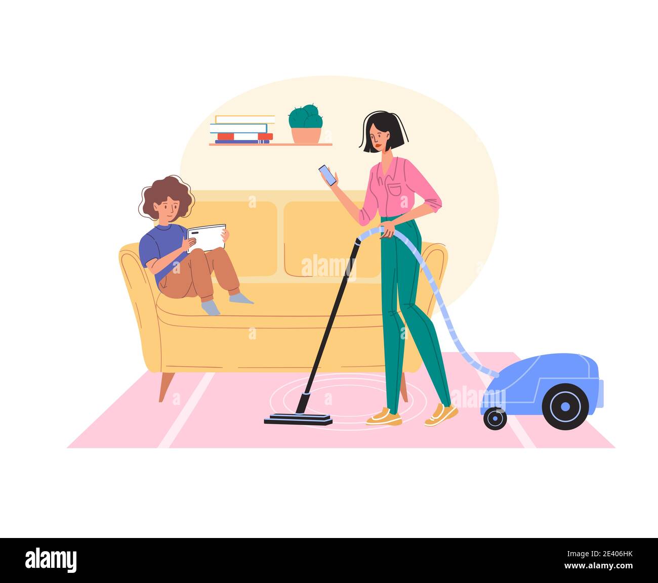 Flat cartoon character surfing internet, vector illustration concept ...