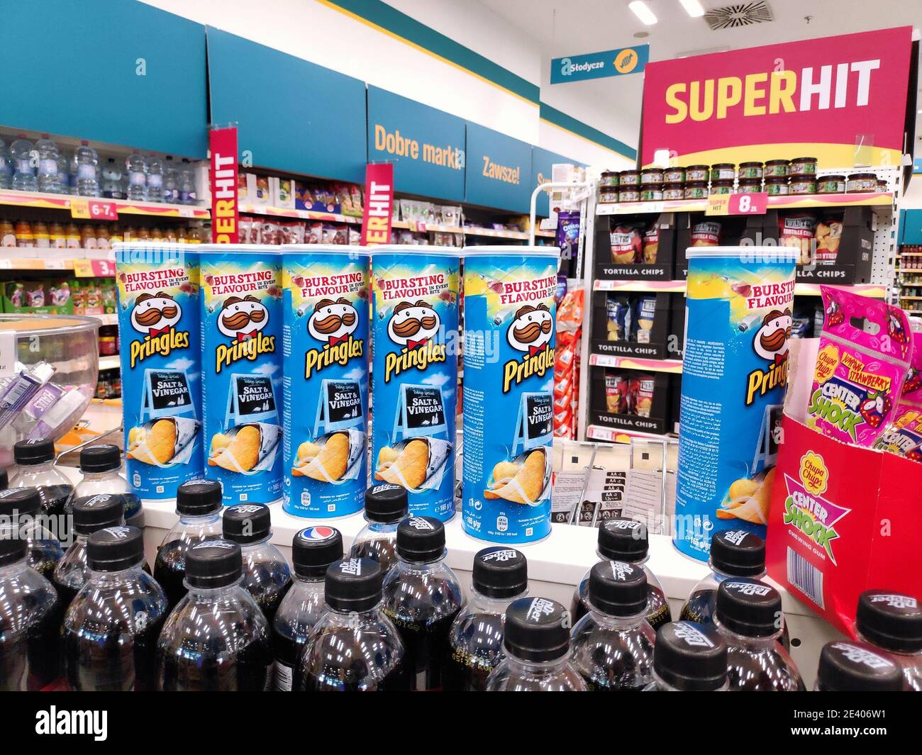 WARSAW, POLAND - AUGUST 14, 2020: Pringles potato chips in a can at a ...