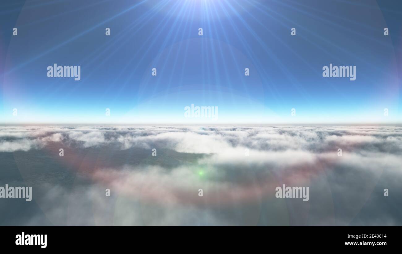 Above clouds sun ray, 3d rendering illustration Stock Photo - Alamy