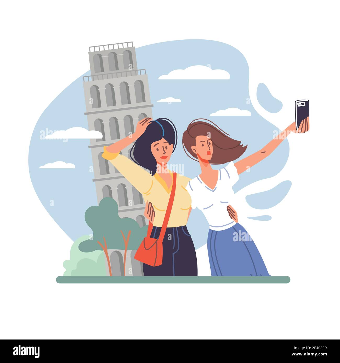 Flat cartoon characters take pictures on travel vacation, vector ...