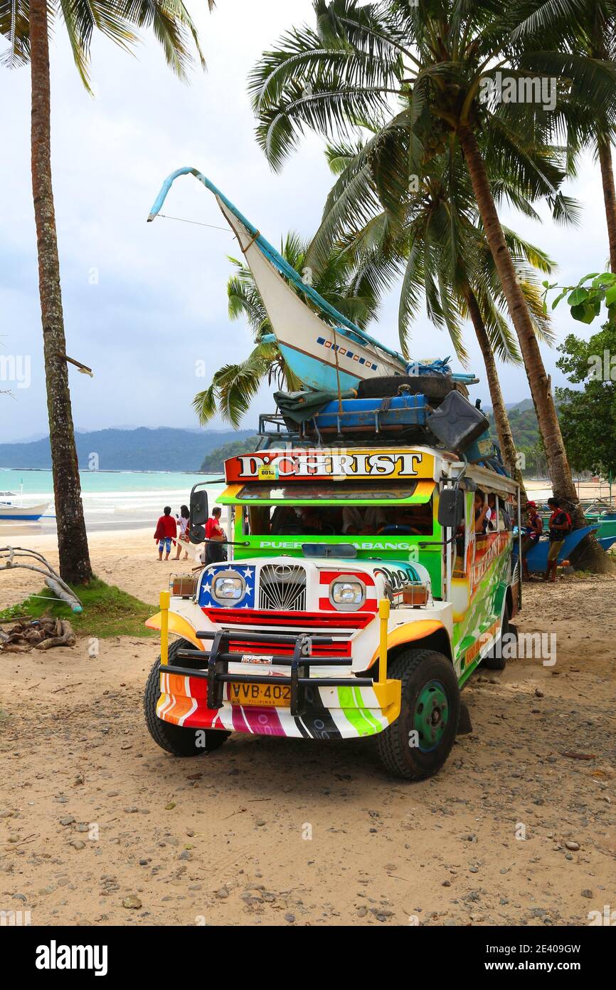 PALAWAN, PHILIPPINES - NOVEMBER 29, 2017: Jeepney public transportation ...