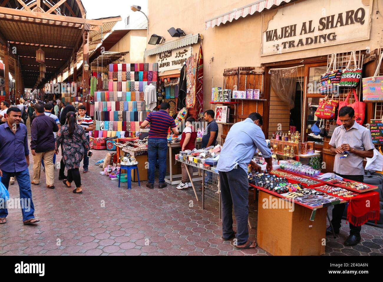 DUBAI, UAE - DECEMBER 9, 2017: People visit the textile market place in ...