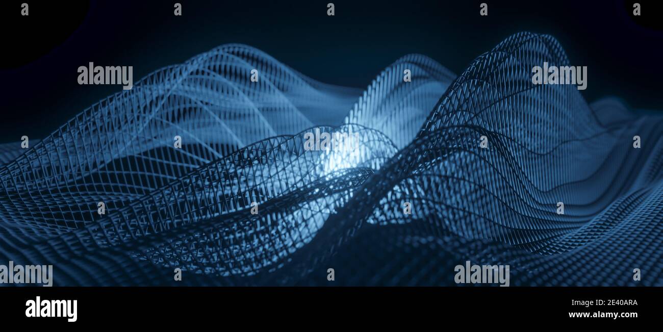 Wireframe Structure Glowing Modern Abstract Virtual Grid Background Audio Soundwaves Science
