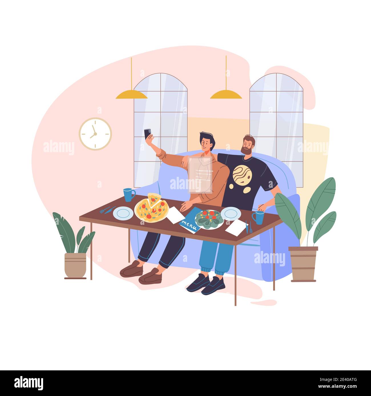 Flat cartoon character surfing internet, vector illustration concept ...