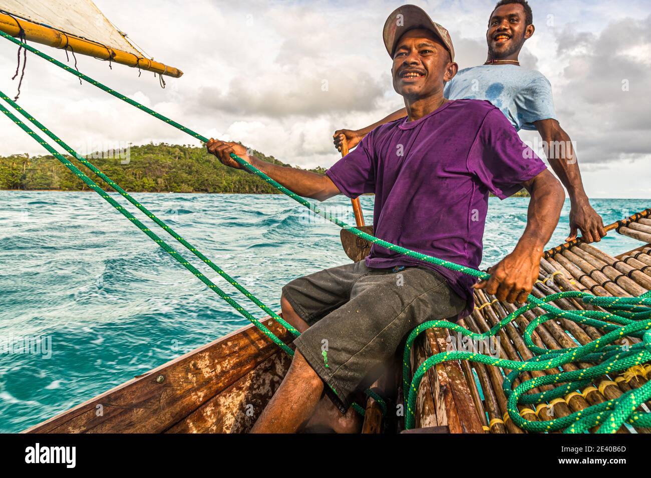 Polynesian style sailing on a Proa (multi-hull outrigger sailboat) in ...
