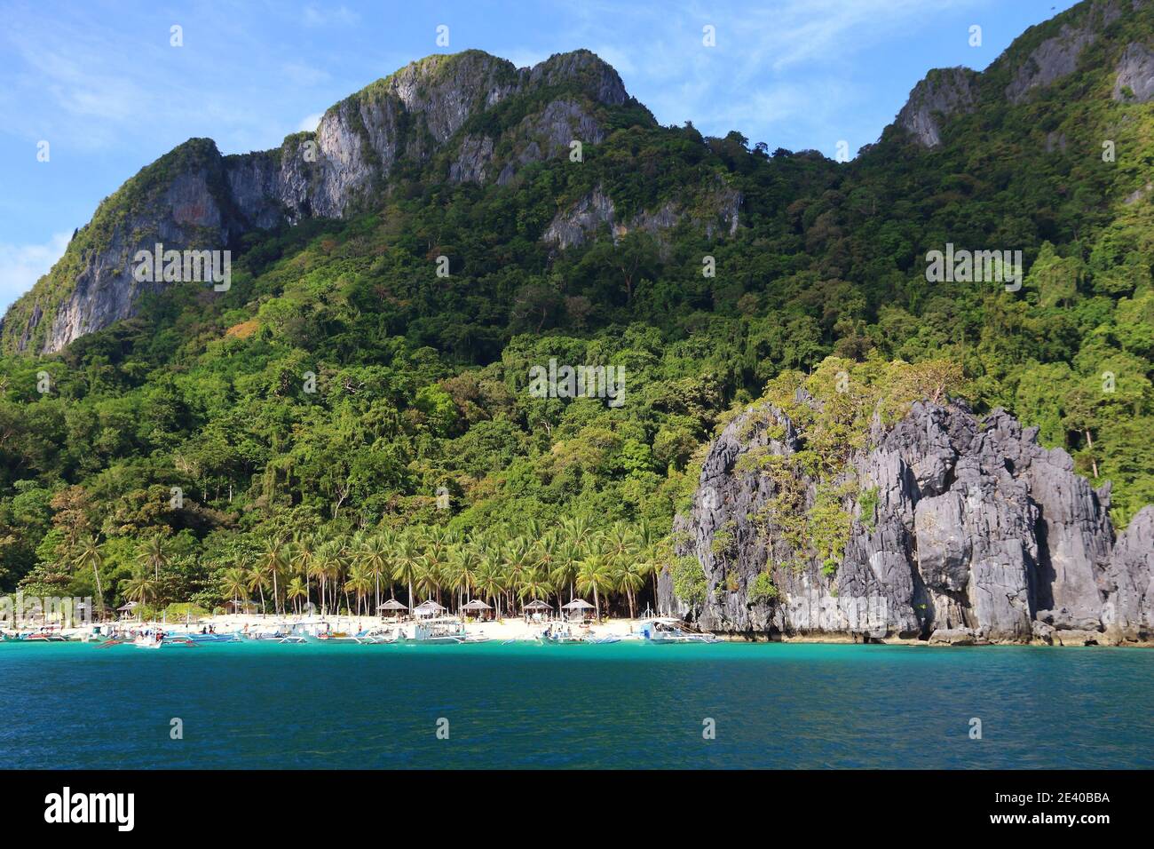 Beach landscape in Palawan island, Philippines. Seven Commando Beach ...