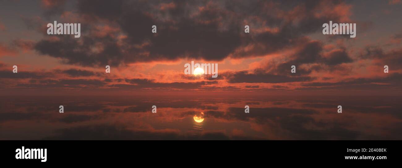 sunset calmly sea sun ray 3d render illustration Stock Photo - Alamy