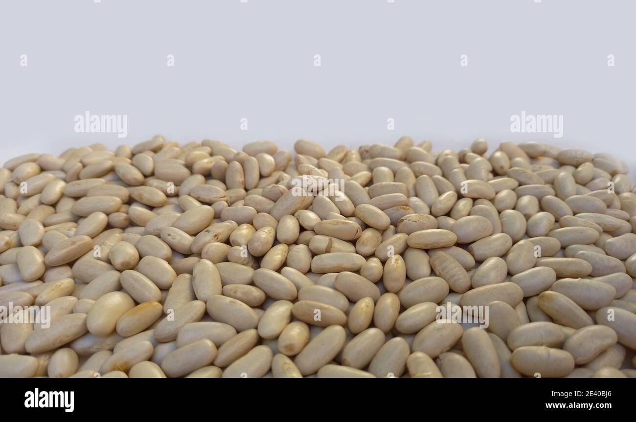 background of white alubia beans. Source of protein and fiber Stock ...