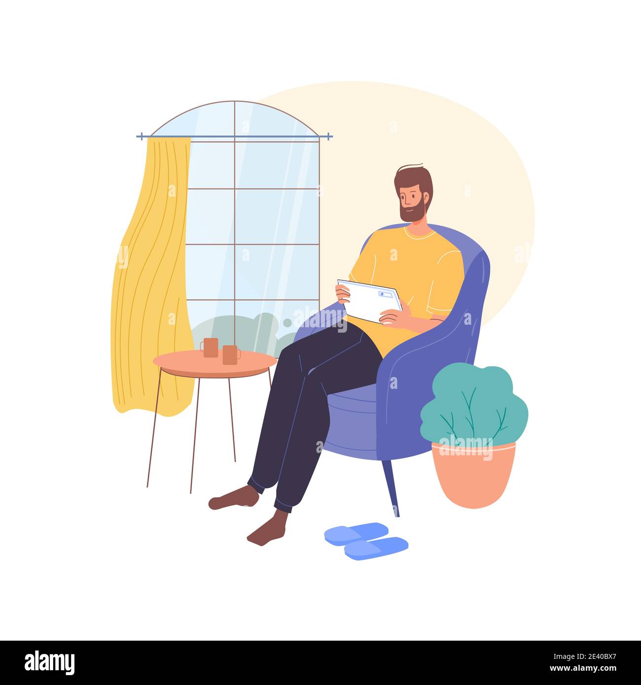 Flat cartoon character surfing internet, vector illustration concept ...