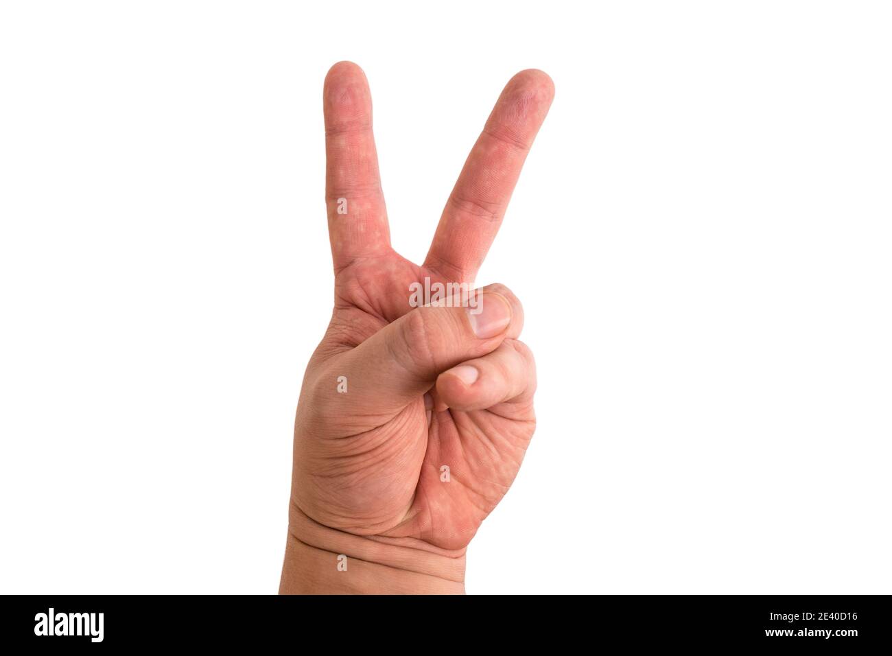 Hand gesture signifying victory or letter V on white background Stock ...