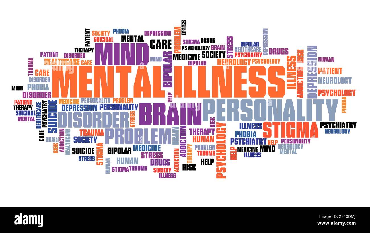 Mental illness word cloud concept. Mental health sign Stock Photo - Alamy
