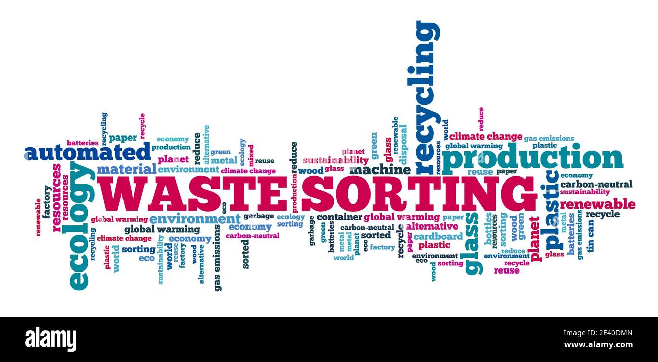 Waste sorting concept word cloud collage. Trash sorting sign Stock ...