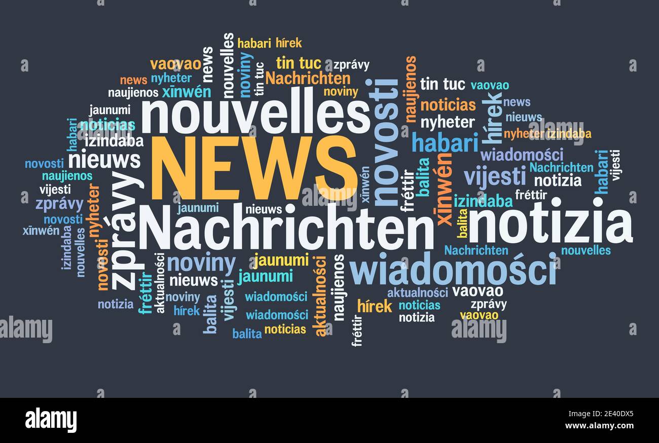 News word in many languages. News international translation text ...