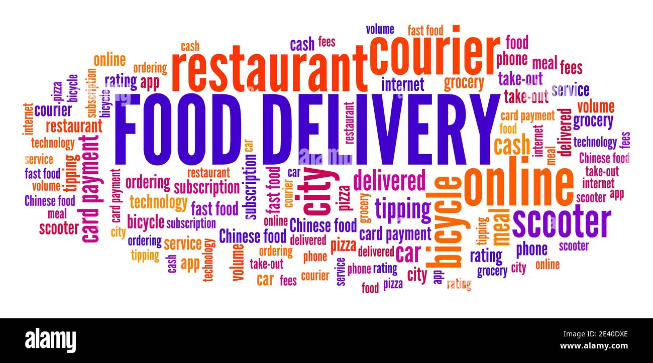 Food delivery concept. Restaurant food delivery word cloud collage ...