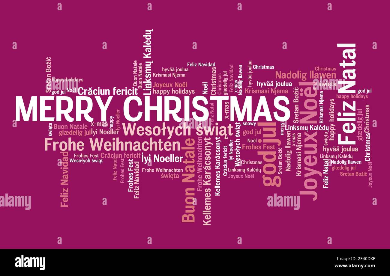 Merry Christmas message sign. International Christmas wishes in many ...