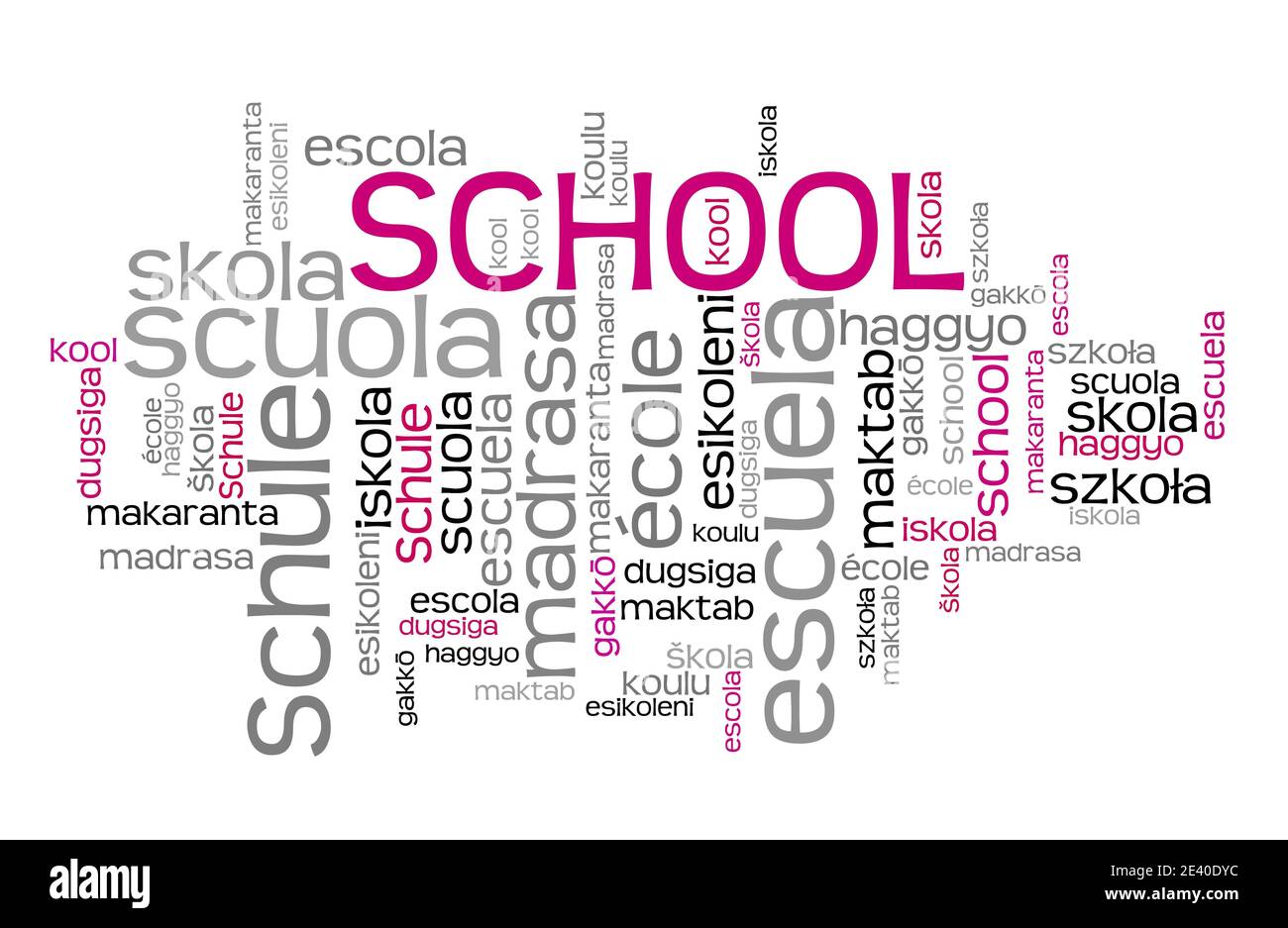 School word in many languages. School translation text collage Stock ...