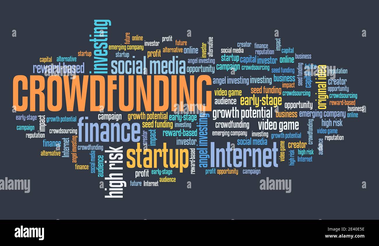 Crowdfunding concept. Crowd funding word cloud sign. Startup financing ...
