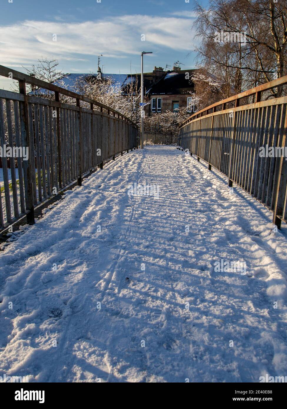 A black and white photograph of a snowy pathway in Rutherglen Stock ...