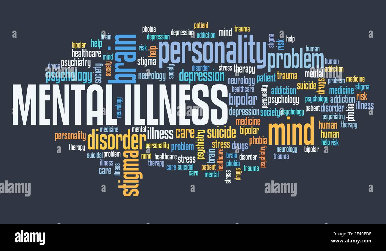 Mental illness word cloud concept. Mental health sign Stock Photo - Alamy