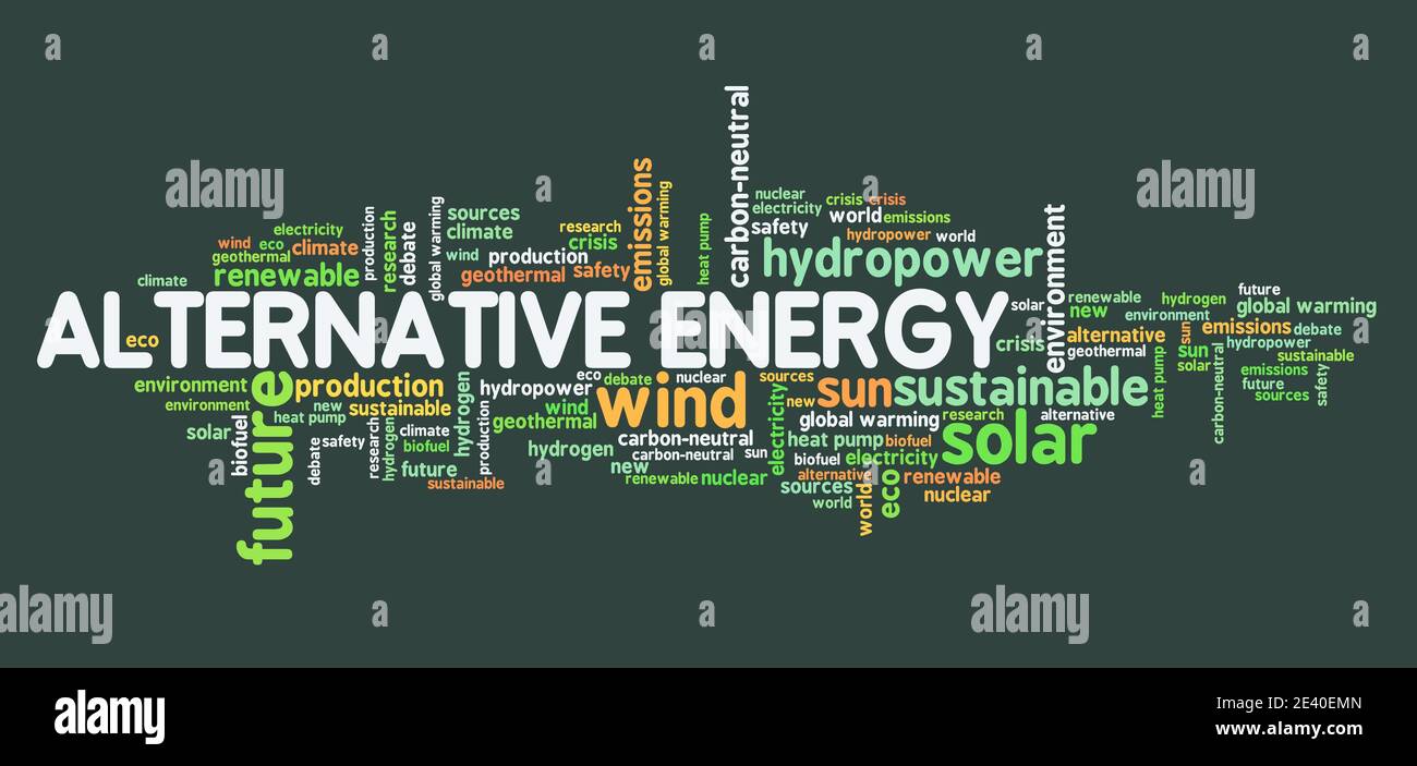 Alternative energy concept. Renewable energy sources word cloud sign ...