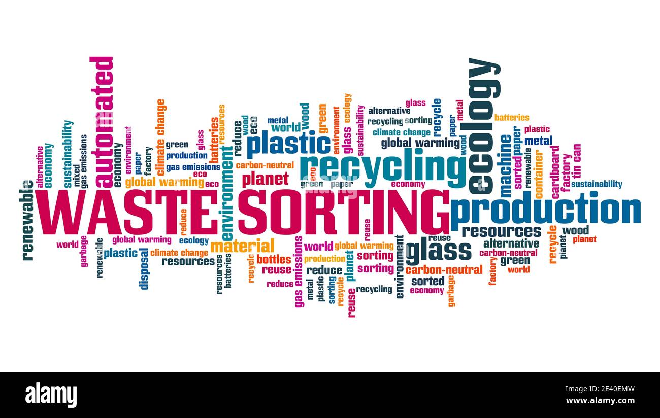 Waste sorting concept word cloud collage. Trash sorting sign Stock ...