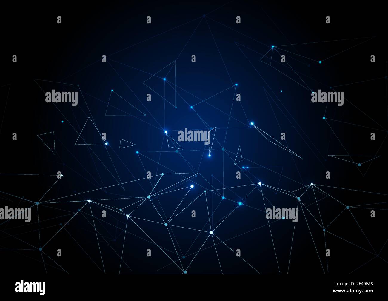 Abstract triangle plexus geometric shape background on blue and black ...