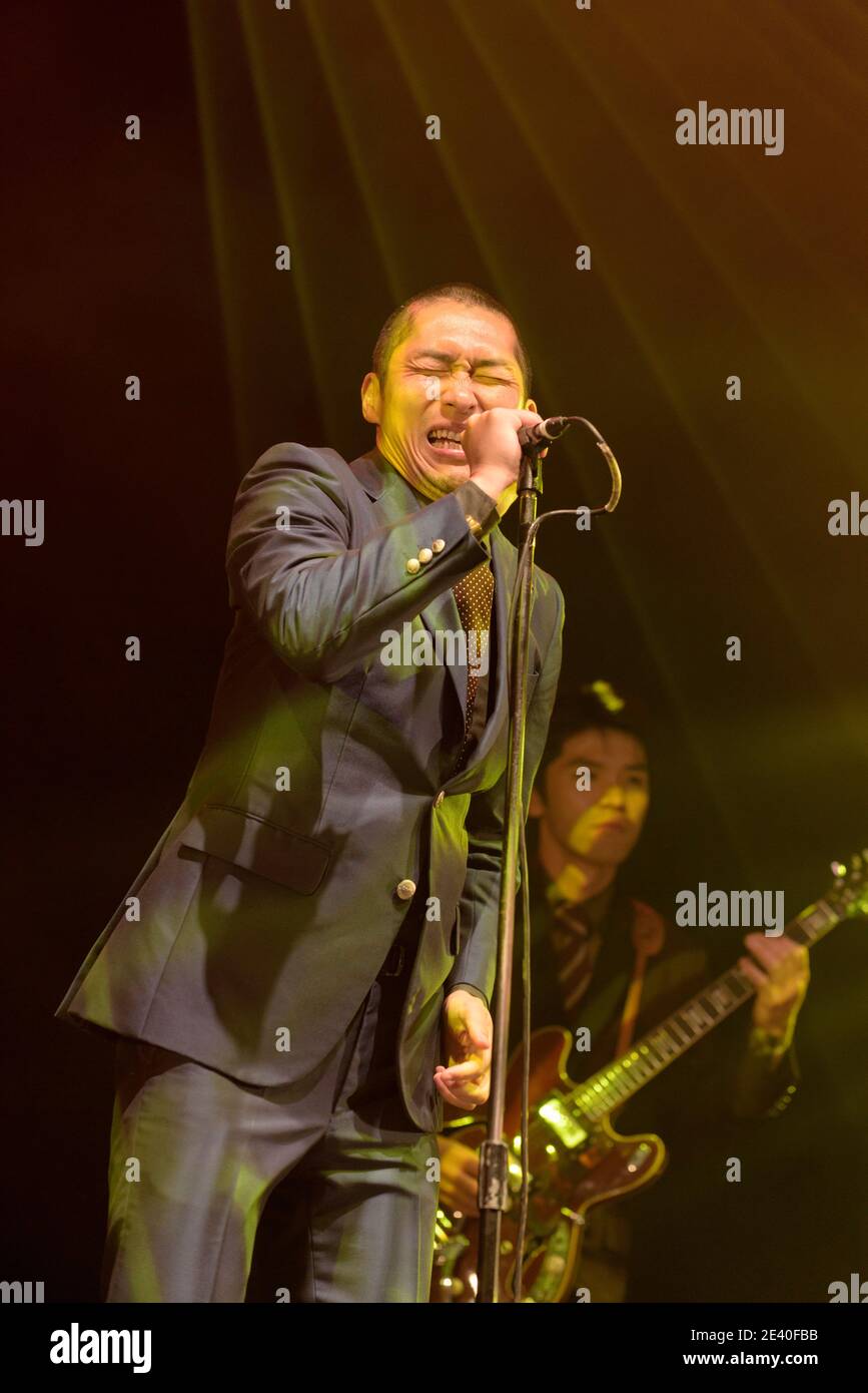 Japanese funk band, Ryo Nakata of Osaka Monaurail performing at Womad ...