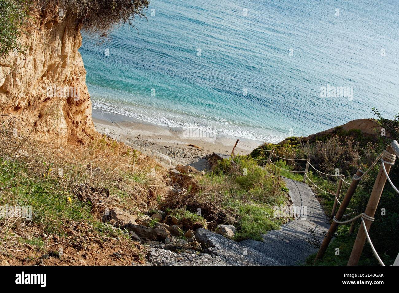 Amazing Sarantari Beach with vivid blue colors water and yellow sand in ...