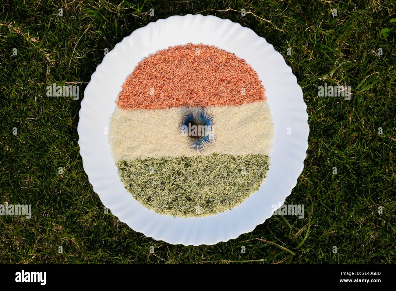 Indian flag tri color theme depicted by natural colored rice grains on ...
