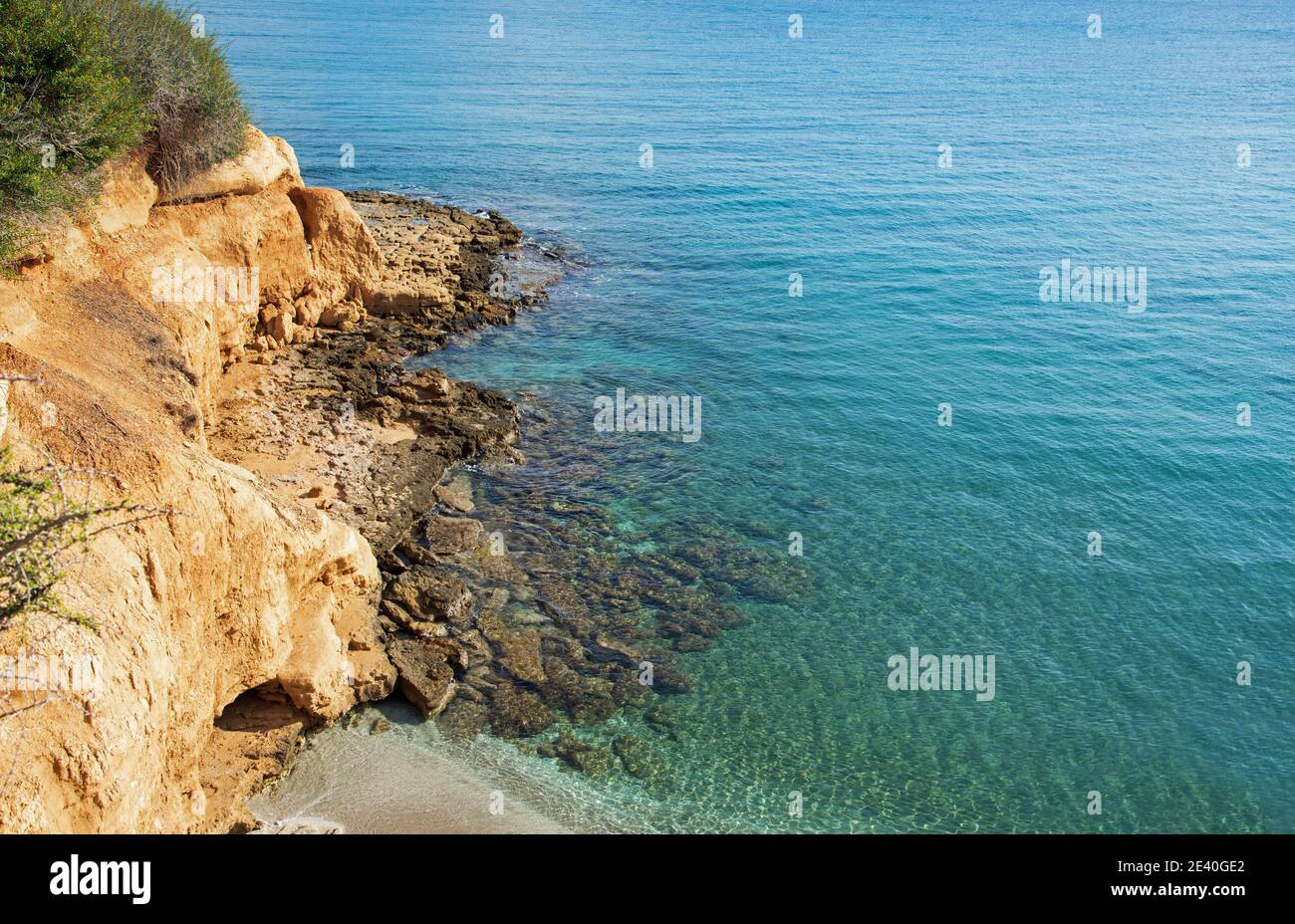 Sarantari Beach with vivid blue colors water and yellow sand in Crete ...