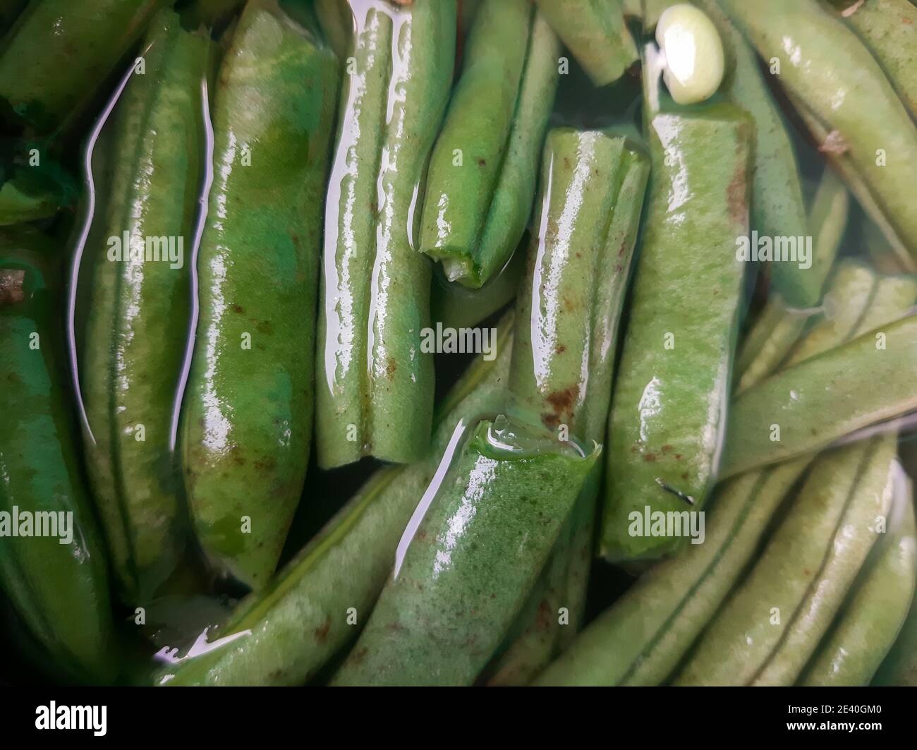 Closeup shot of cut beans in the water Stock Photo - Alamy