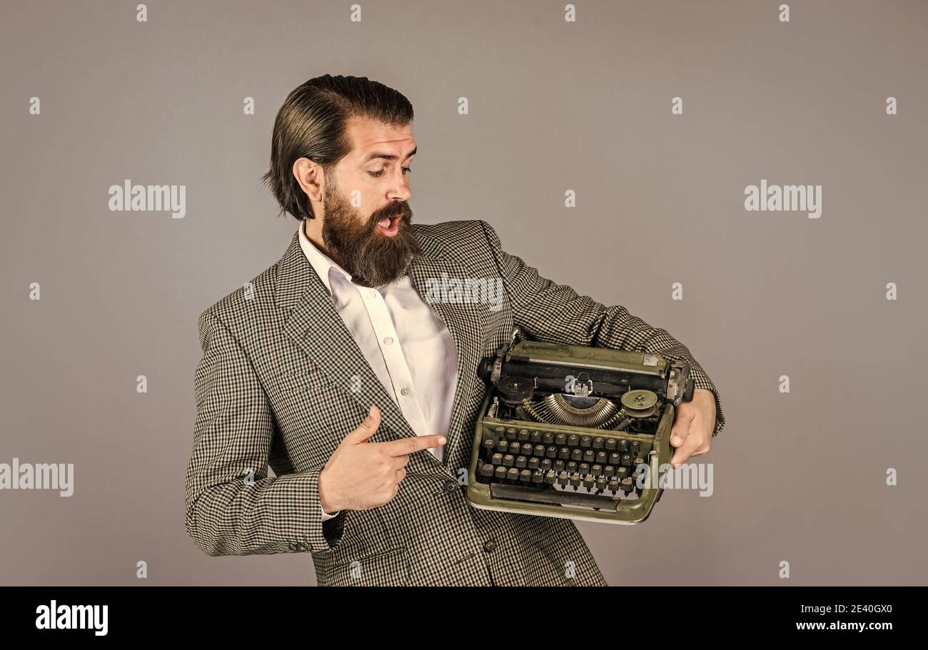 first draft. professional typist make notes typing. modern and old ...