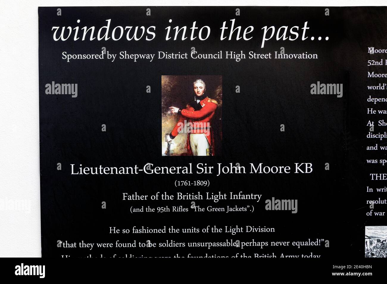 A memorial to Lieutenant General Sir John Moore in Sandgate, Kent Stock ...