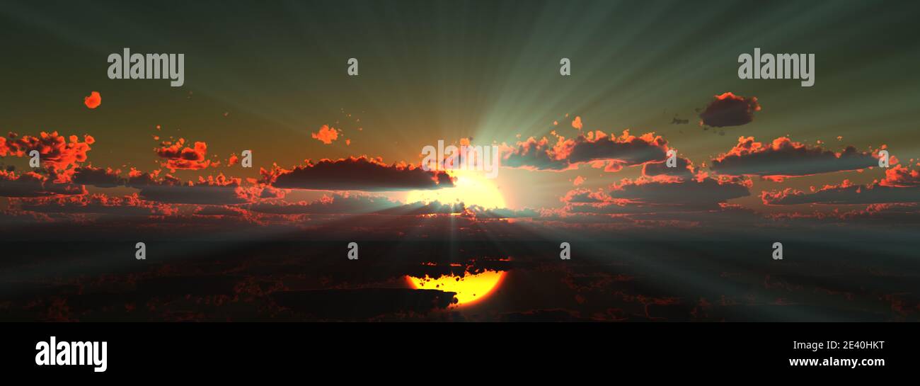 sunset calmly sea sun ray 3d render illustration Stock Photo - Alamy