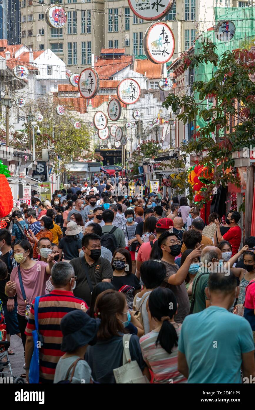 SINGAPORE, SINGAPORE - Jan 19, 2021: Singapore, Jan 17, 2021: Crowd of ...