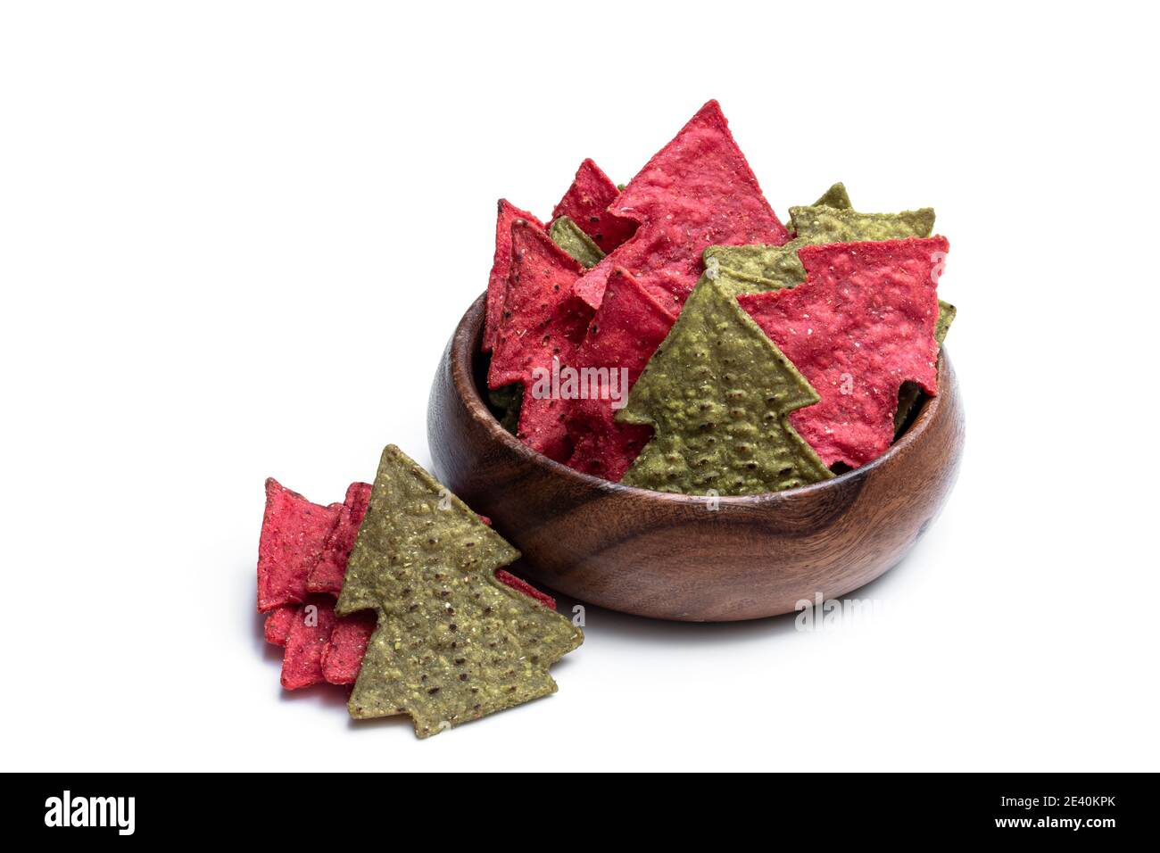 Christmas tree shapes tortilla corn crisps on black stone background ...