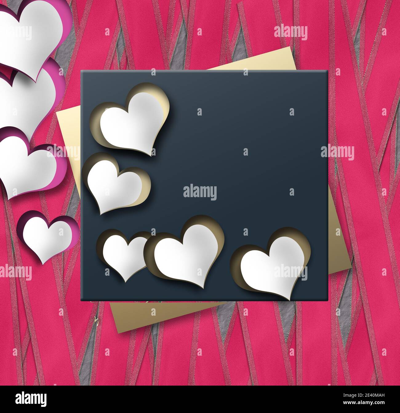 Elegant pink Valentine's card, paper hearts, gold text Happy Valentine ...