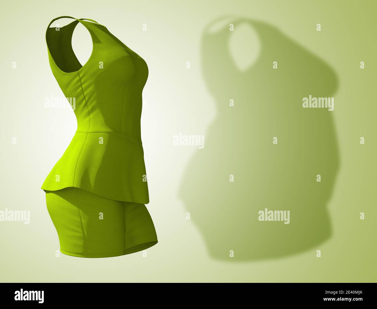 Conceptual fat overweight obese shadow female blouse and skirt vs slim ...
