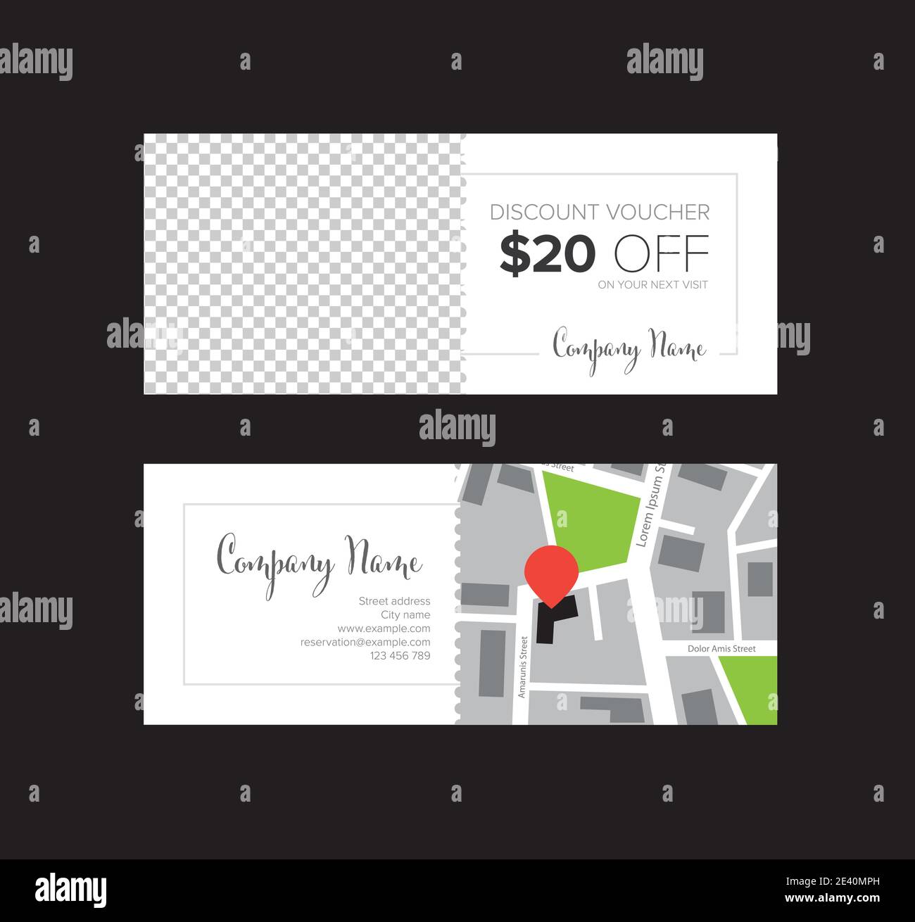 Bistro restaurant Discount voucher card template with photo and map ...