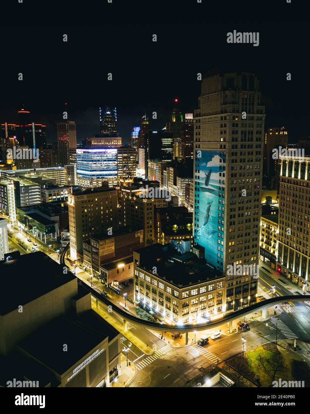 Detroit Night Drone Photo Stock Photo - Alamy